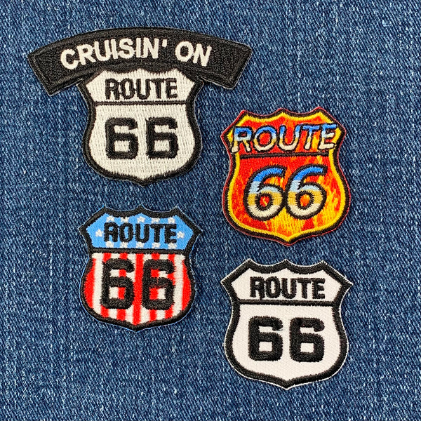 Mini Route 66 Patch Set - Flames USA Rt. 66 Small Embroidered Badges ...