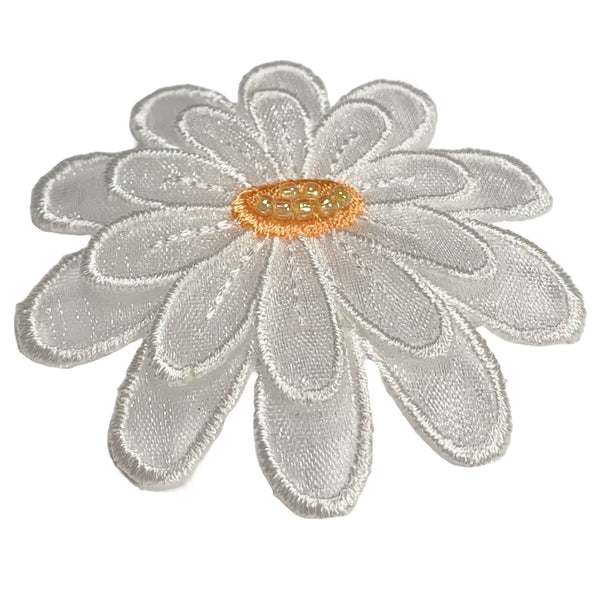 Daisy Flower Applique Patch - Embroidered & Layered White Organza Peta ...