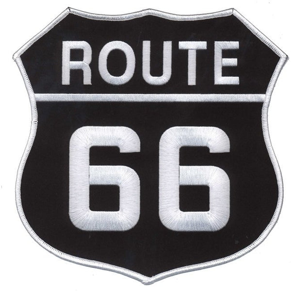 Extra Large Route 66 Patch - White on Black, For Jackets 8" (Iron on o ...