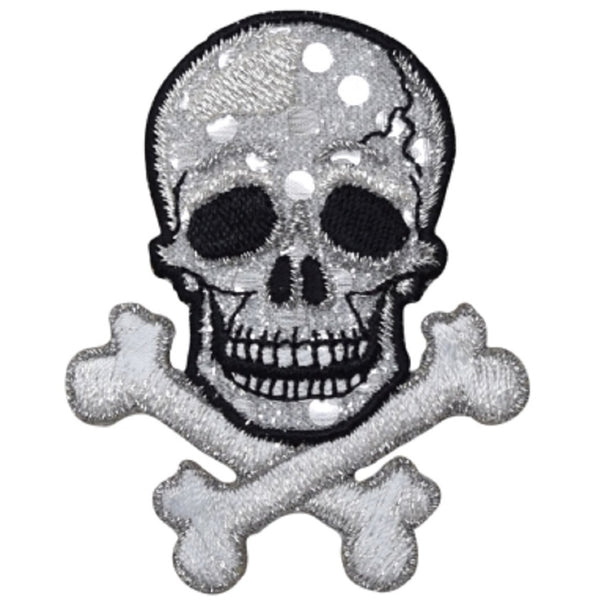 Skull Crossbones Applique Patch - Shimmery Silver Skeleton Badge 2.75 ...